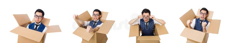 Man in Thinking Outside the Box Concept Stock Image - Image of ...