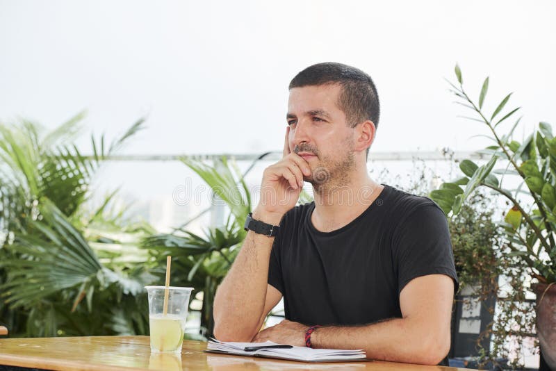 Man Thinking Over New Ideas Stock Image - Image of cafe, handsome ...