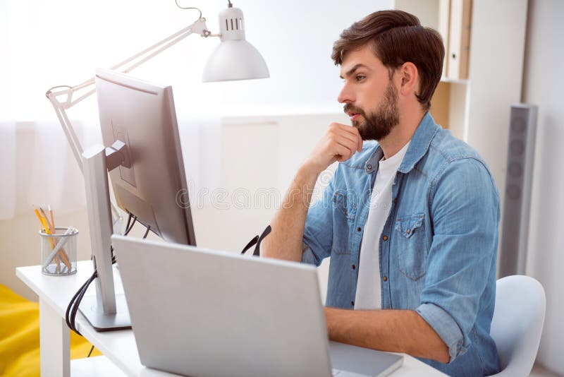Man Thinking Over Some Details Stock Photo - Image of program, office ...