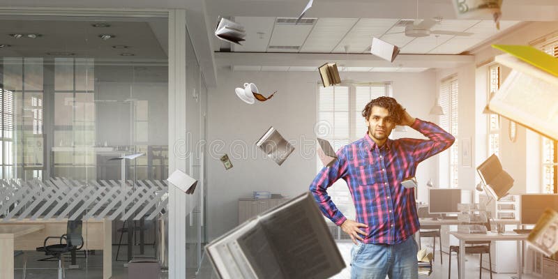 Man Thinking and Seeking New Idea Concept. Mixed Media Stock Photo ...