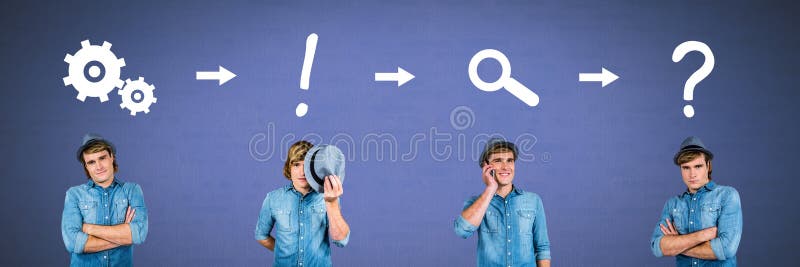 Man Thinking in Sequence with Ideas and Brainstorm Process Icons Stock ...