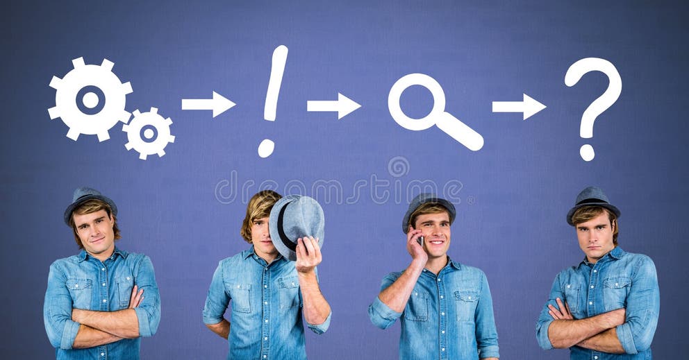 Man Thinking in Sequence with Ideas and Brainstorm Process Icons Stock ...