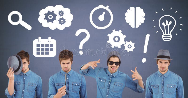 Man Thinking in Sequence with Ideas and Brainstorm Process Icons Stock ...