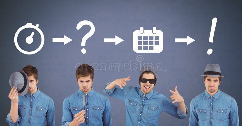 Man Thinking in Sequence with Ideas and Brainstorm Process Icons Stock ...