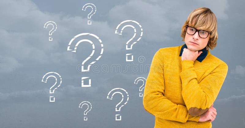 Man Thinking with Stencil Question Marks Stock Image - Image of graphic ...