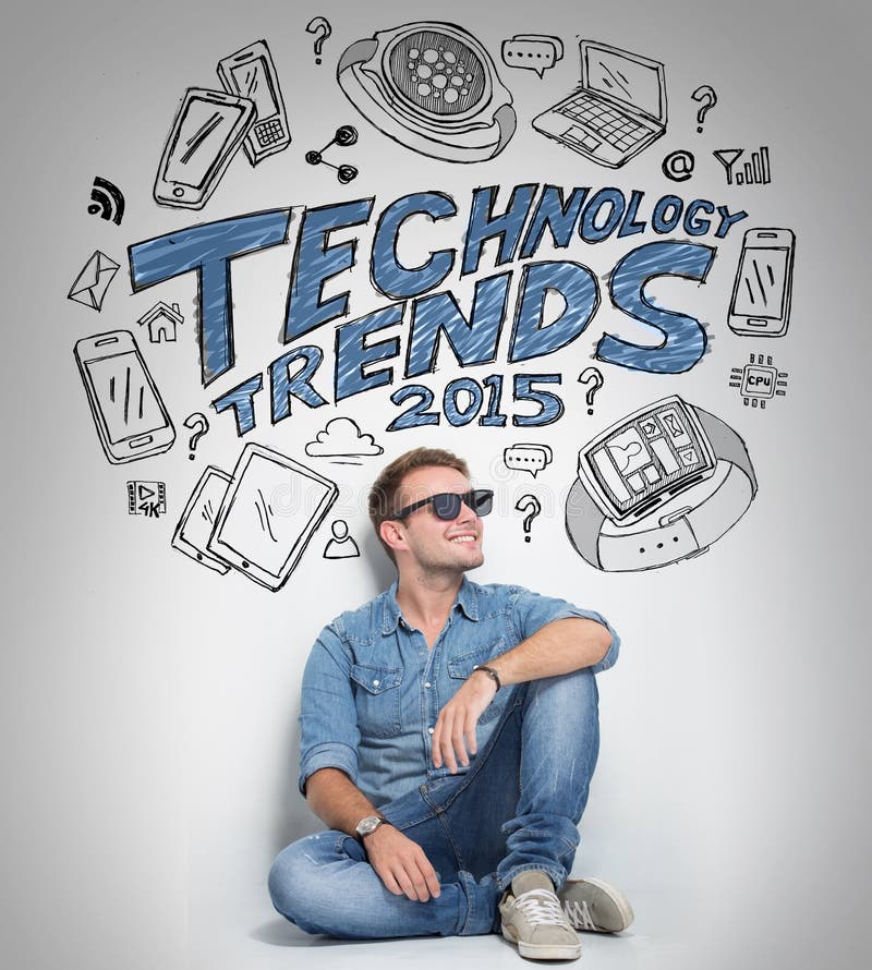 Man Thinking about Technology Trends, Illustrated Things Stock ...
