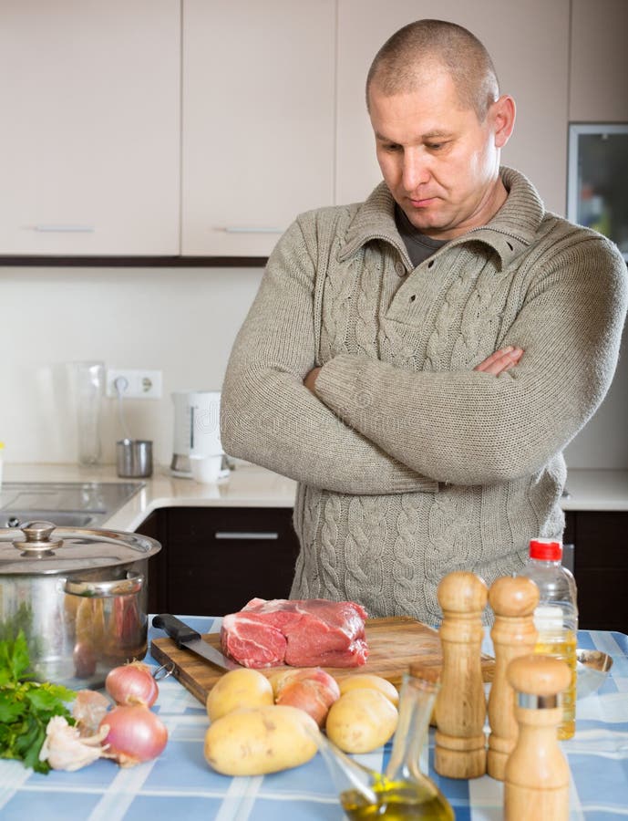Man Thinking What To Cook for Dinner Stock Photo - Image of onion, home ...