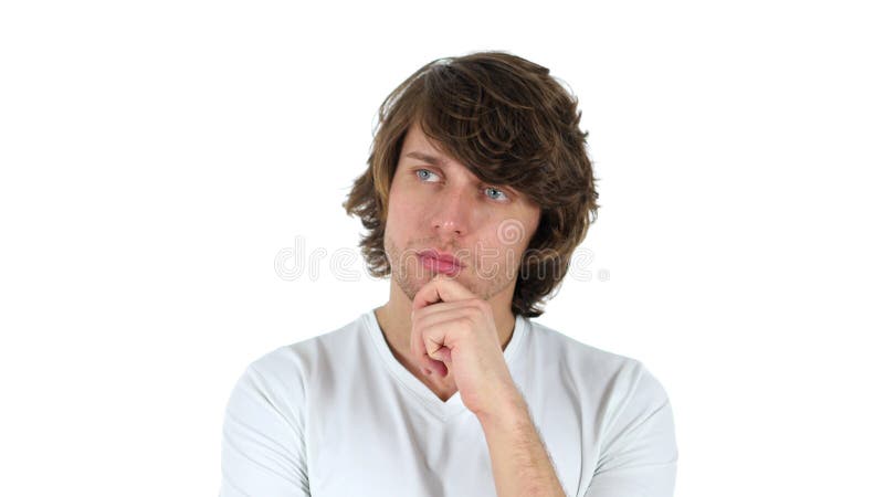 Man Thinking on White Background, Brainstorming Stock Photo - Image of ...