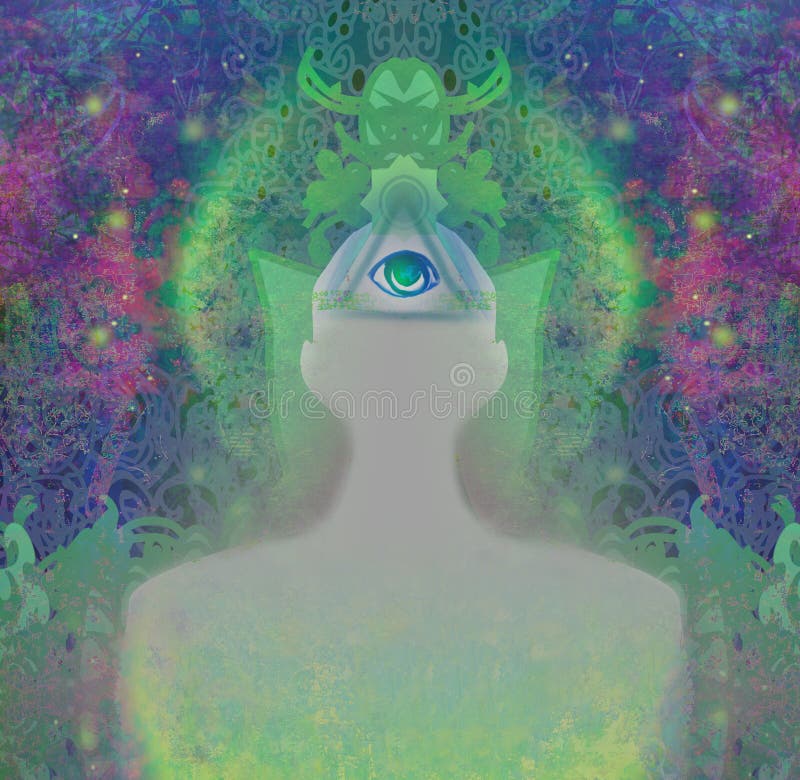 Man with third eye stock illustration. Illustration of contemplation ...