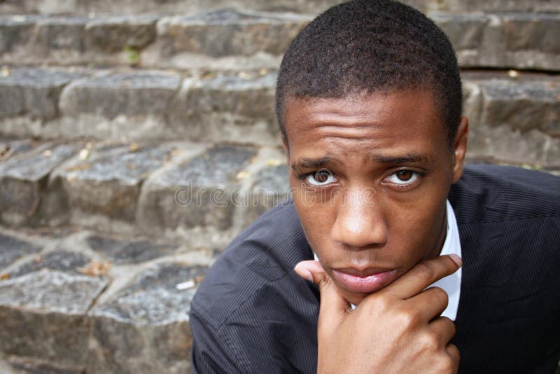 Man in Thought, Contemplating Stock Image - Image of black, minority ...