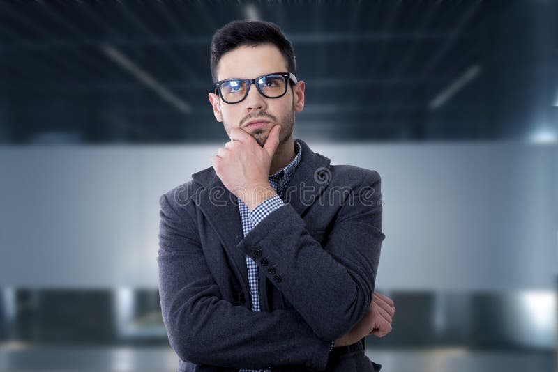 Man with Thoughtful Expression Stock Image - Image of intelligence ...