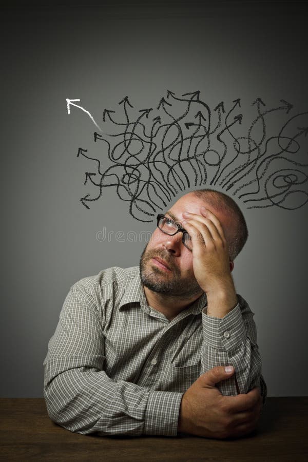 Man in thoughts. Hope. stock photo. Image of arrows, mind - 33800222