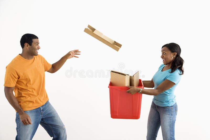 Man Throwing Cardboard into Bin. Stock Photo - Image of environmental ...