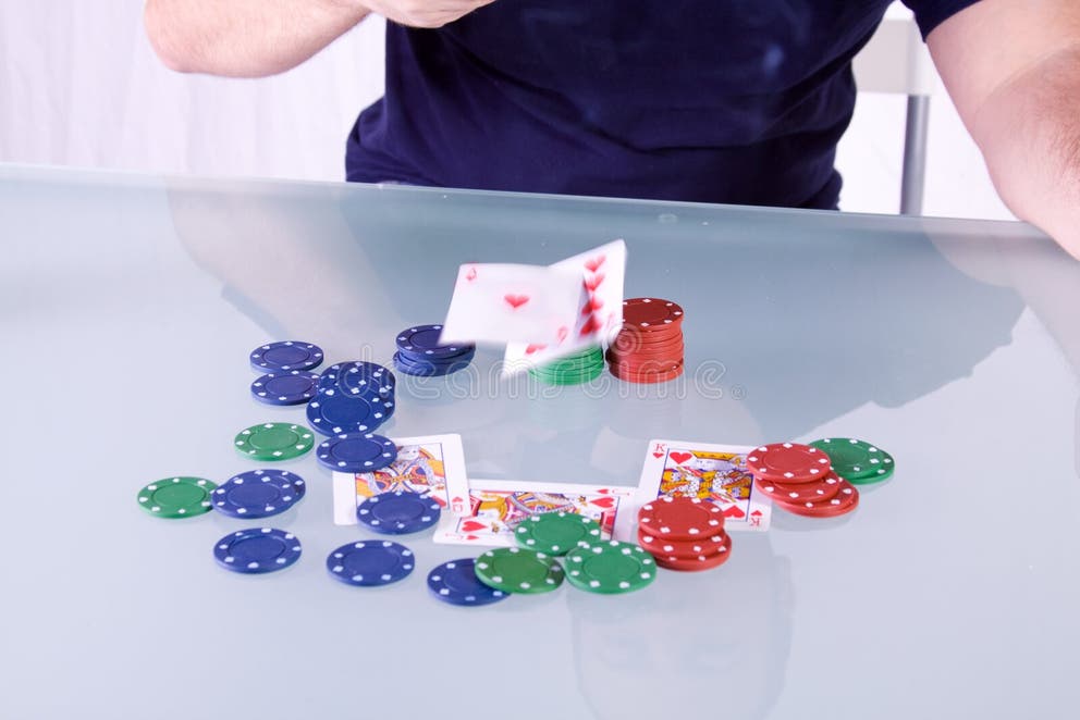 Man Throwing Cards on the Table in Texas Hold Em Stock Photo - Image of ...