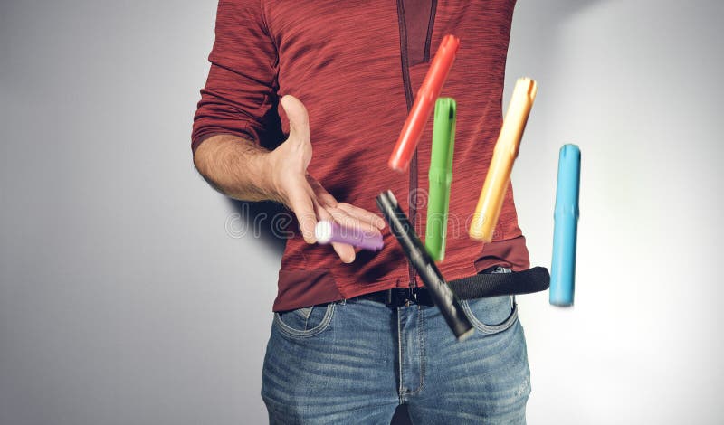 Man Throwing Coloured Pens with Hands Stock Photo - Image of holding ...