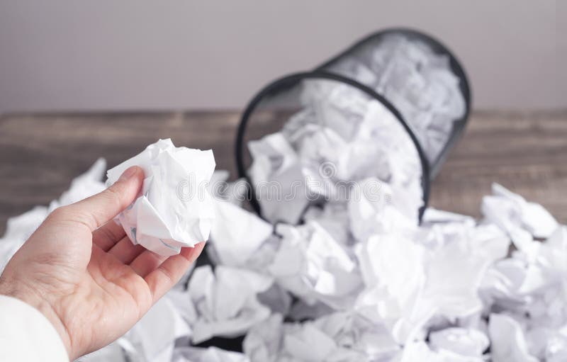 Man Throwing Crumpled Paper into Trash Can Stock Image - Image of ...
