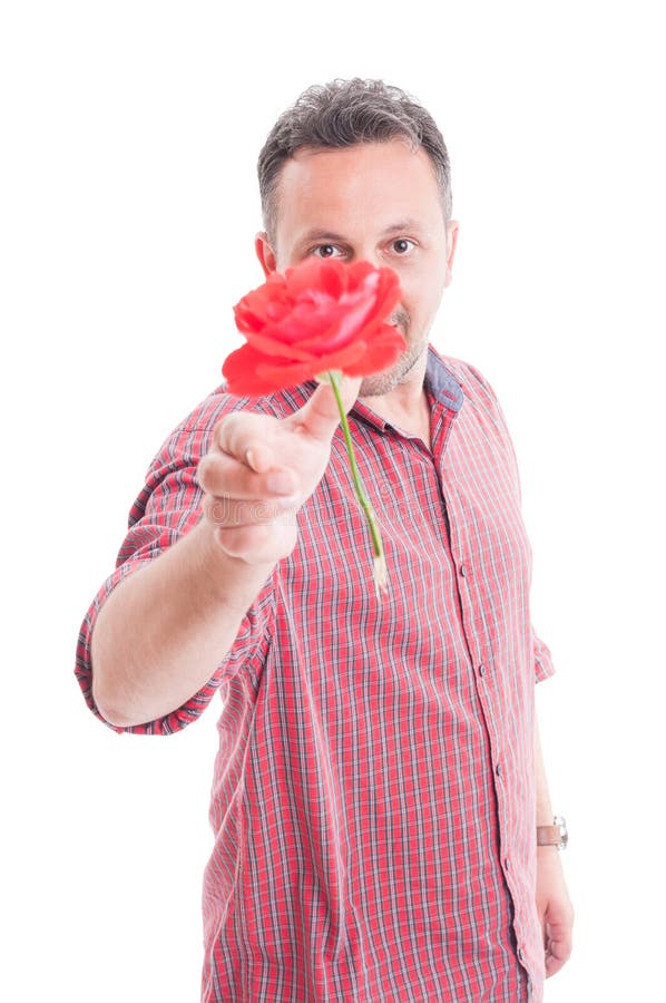 Man Throwing a Flower To the Camera Stock Image - Image of adult, give ...