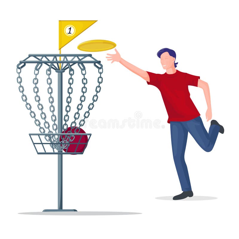 Man Throwing a Frisbee Disc To the Basket. Vector Stock Vector ...