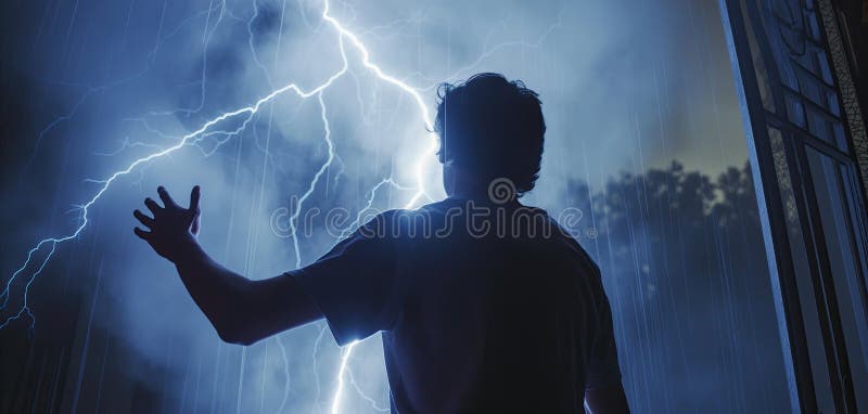 Man throwing lightning stock illustration. Illustration of hand - 308416080
