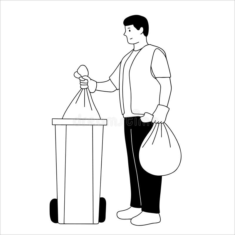 Man Throwing Out Trash, Vector Handrawing Illustration Stock Vector ...