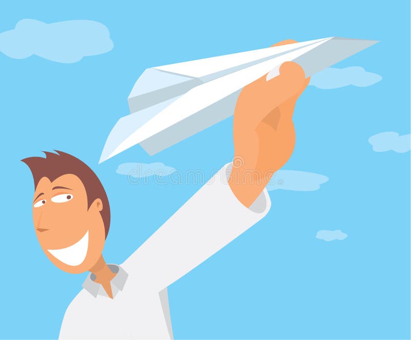 Man Throwing a Paper Plane and Taking Off Stock Vector - Illustration ...