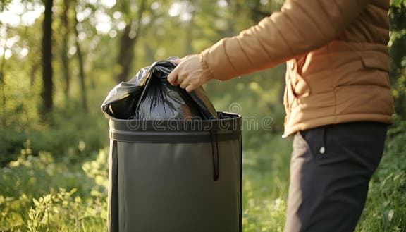 Man Throwing Trash Bag into Bin Outdoors, Closeup Stock Photo - Image ...