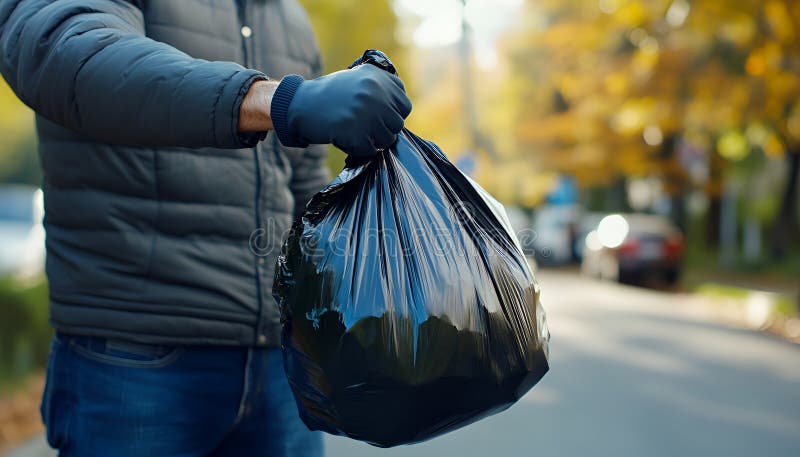 Man Throwing Trash Bag into Bin Outdoors, Closeup Stock Photo - Image ...