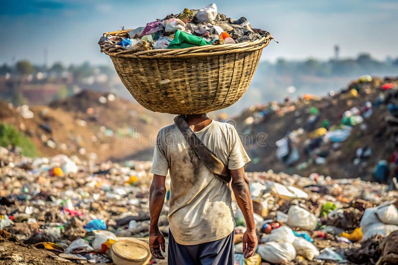 Man Throwing Trash in Field Full of Waste Stock Illustration ...