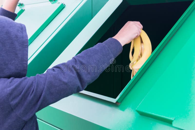 Man Throws Food Waste into the Trash Tank Stock Image - Image of ...