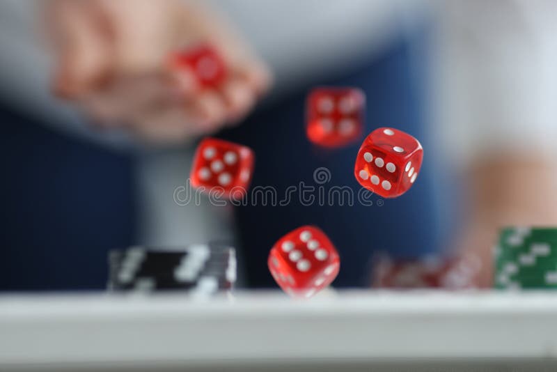 Man Throws Red Dice on Table and Chips Stock Image - Image of throw ...