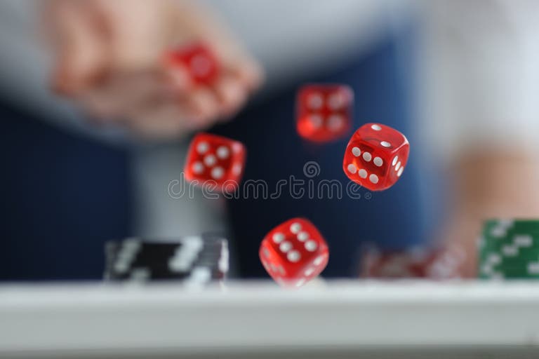 Man Throws Red Dice on Table and Chips Stock Image - Image of throw ...
