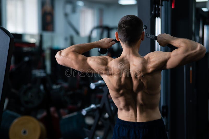 Back View of Shirtless Man with Pull-ups in Gym. Stock Image - Image of ...