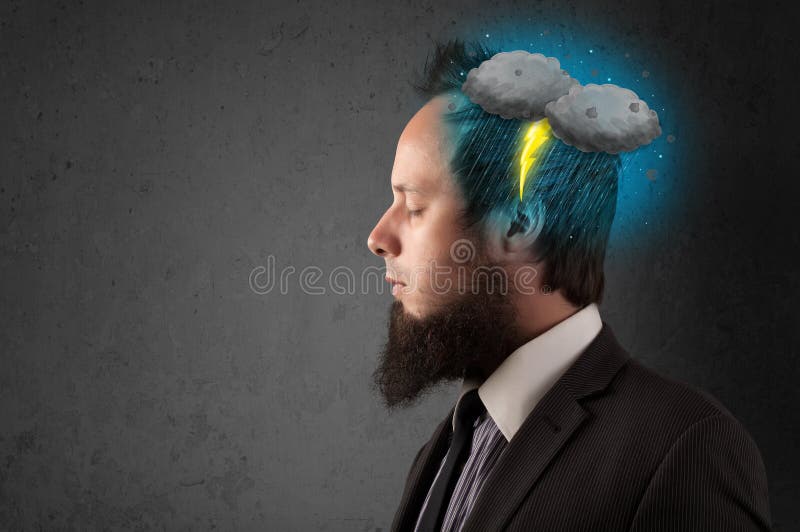 Man with Thunderstorm Lightning Head Stock Photo - Image of business ...