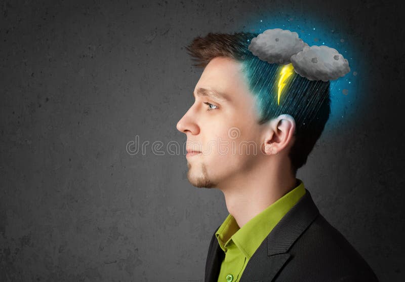 Man with Thunderstorm Lightning Head Stock Image - Image of human ...