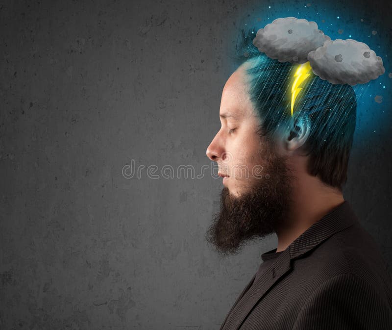 Man with Thunderstorm Lightning Head Stock Image - Image of dark, head ...