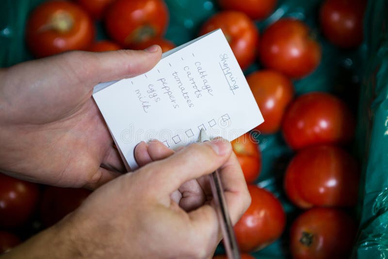 Man Ticking on Shopping Checklist Stock Image - Image of food, store ...