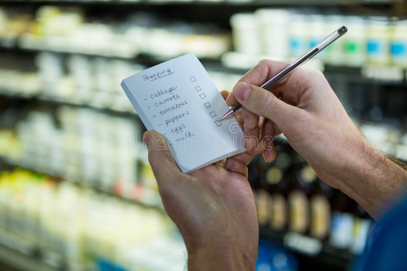 Man Ticking on Shopping Checklist Stock Image - Image of grocery ...