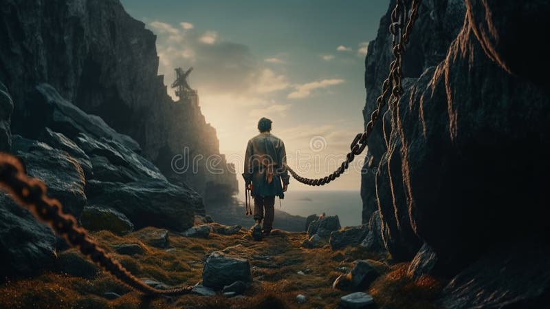 Man Tied with Chains. Generative Ai Stock Illustration - Illustration ...