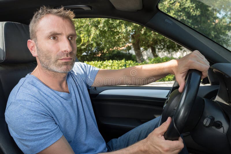 Man tired in car stock photo. Image of luxury, happy - 258546556