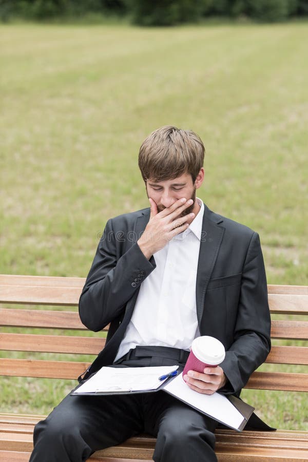 Man is tired after work stock image. Image of outdoor - 61235137