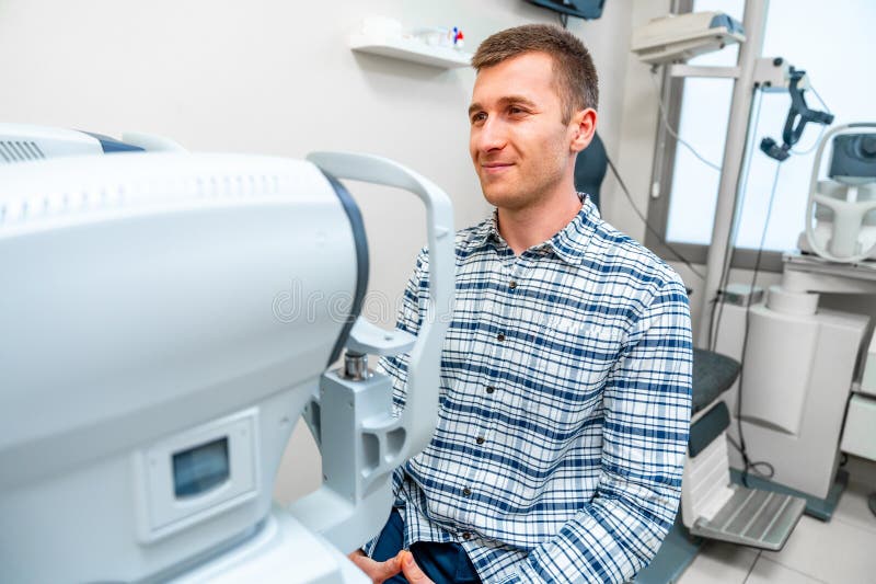 Man about To Scan Her Eye in Scanner Machine Stock Image - Image of ...