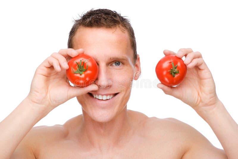 Man with tomato stock photo. Image of naked, biceps, isolated - 17165108
