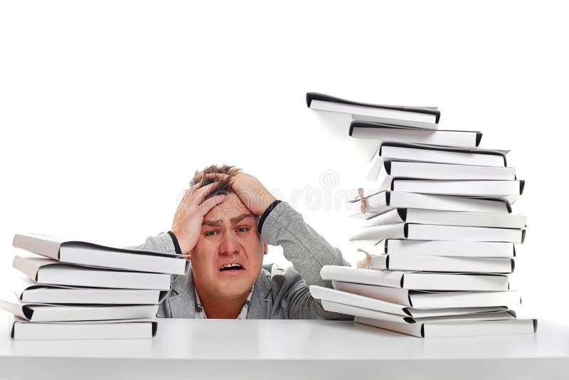 Man with Too Much Work To Do. on White Background Stock Image - Image ...