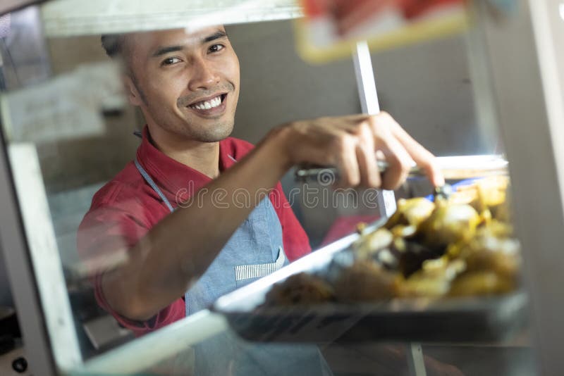 The Man Took the Fried Chicken Stock Photo - Image of foodshop ...
