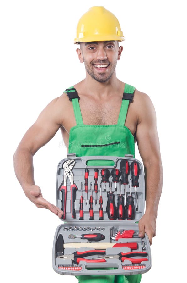 Man with toolkit stock photo. Image of overalls, plumbing - 33679938