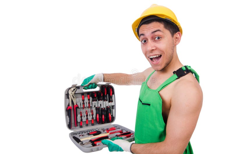 Man with toolkit isolated stock photo. Image of industrial - 44058876