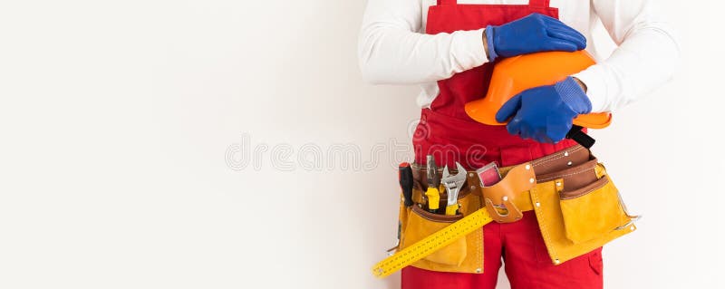Man and Tools in Leathern Belt Stock Photo - Image of repairman, belt ...