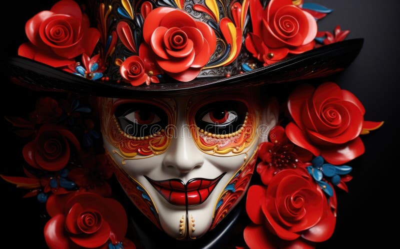 A Man in a Top Hat and Mask with Roses, AI Stock Illustration ...