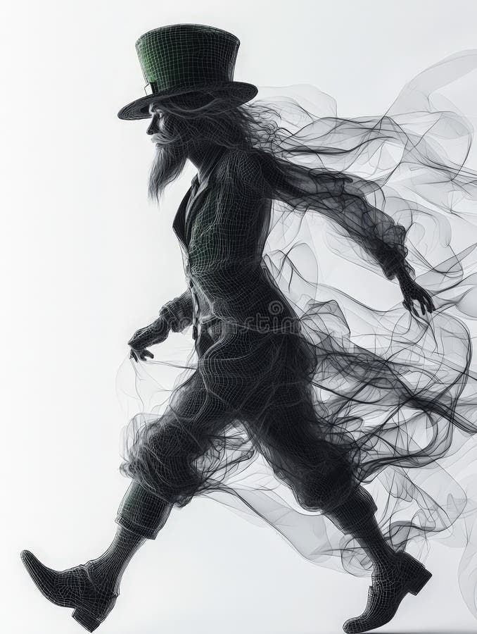 Man in a Top Hat and Suit Running through Smoke in a Dynamic Urban ...