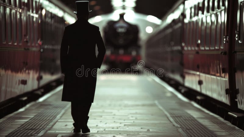 A Man in a Top Hat and Tailcoat Strides Confidently Towards the Train ...